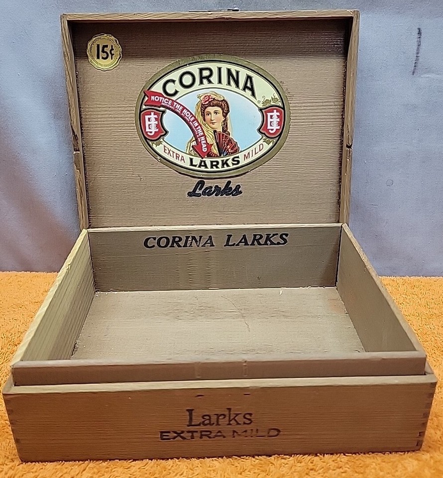 L•Vintage Corina Larks Extra Mild Wood Cigar Box Dove Tailed Corners | eBay