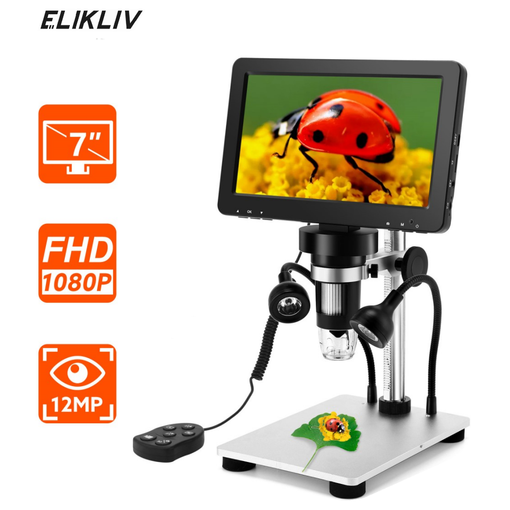 Elikliv Digital Microscope 7'' Screen 1200X Coin Insect Stamp Magnifier ...