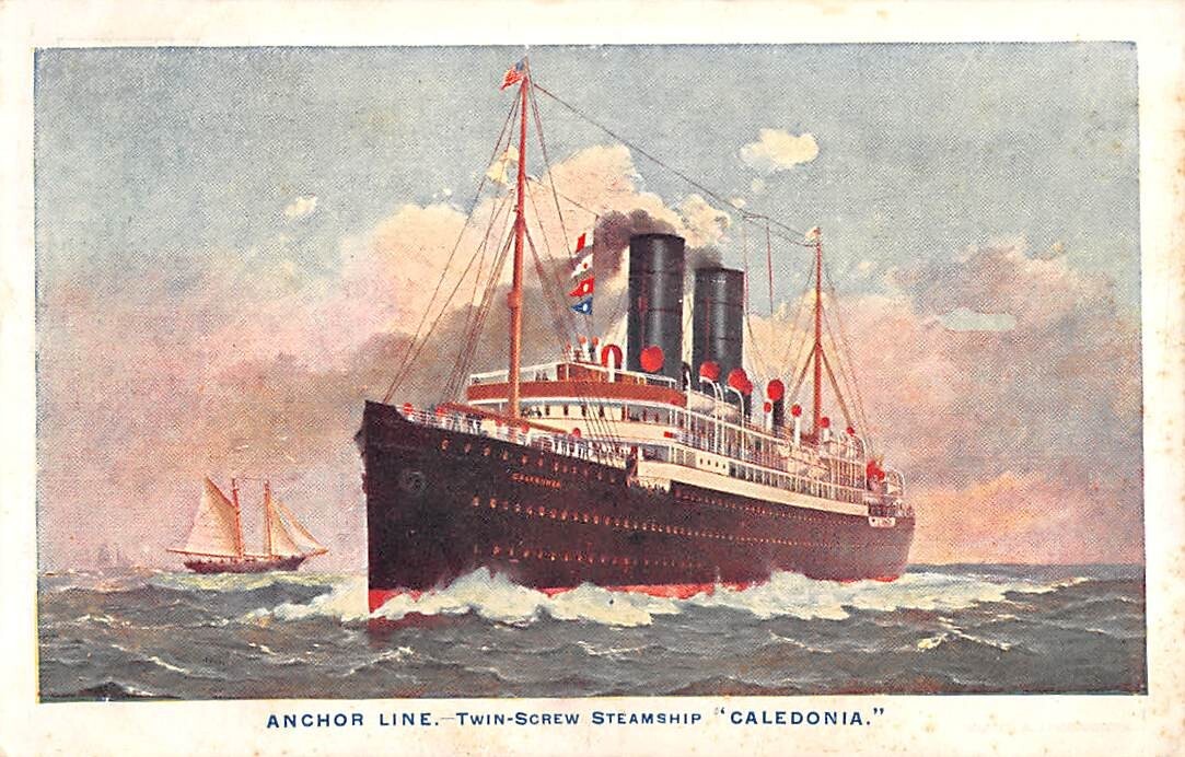 SS CALEDONIA AT SEA ~ ANCHOR SHIP LINE, ARTIST IMAGE ~ used 1911 | eBay