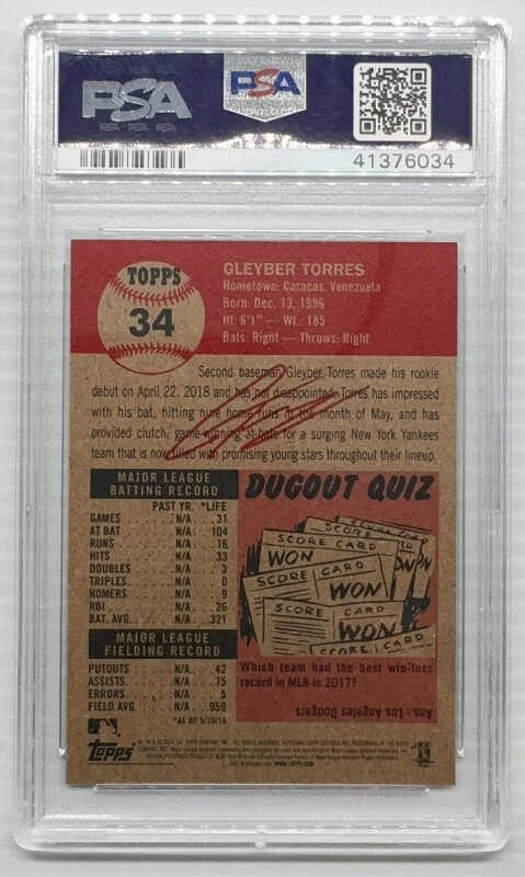 2018 Topps Living Gleyber Torres Rookie Card RC #/28500 #34 PSA 9 MINT ...