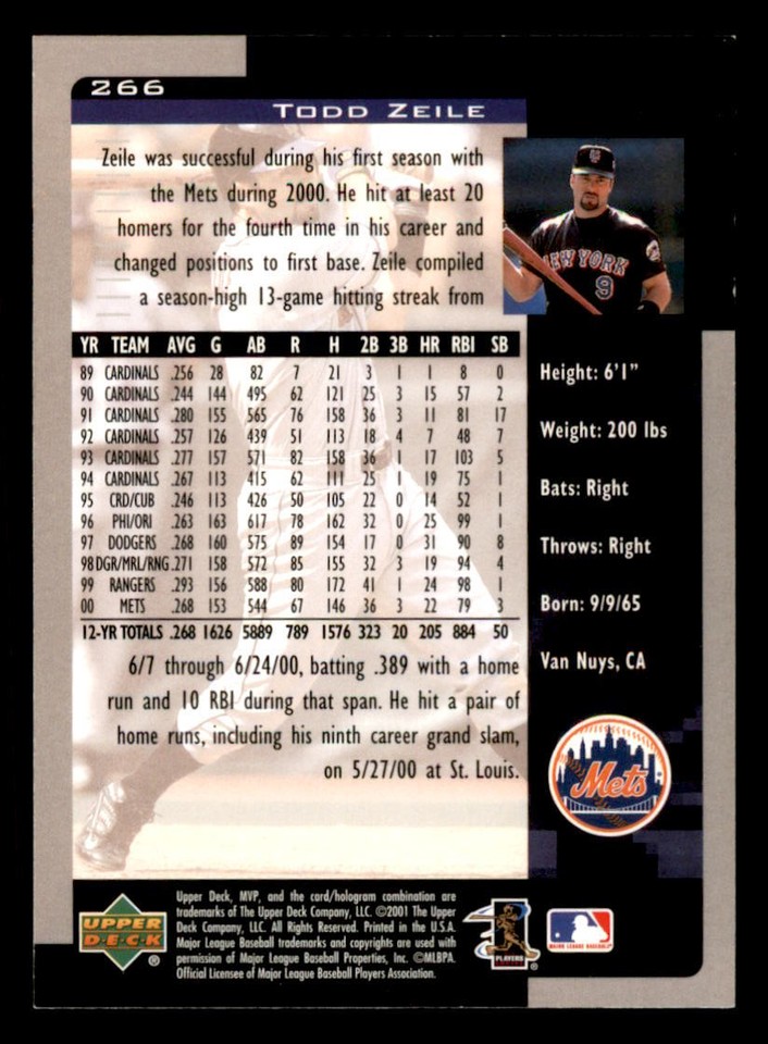 2001 Upper Deck MVP #266 Todd Zeile New York Mets | eBay