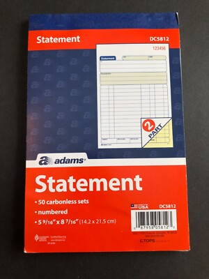 Adams Statement Book DC 5812 2-Part Carbonless White/Canary 5-9/16 x 8 ...