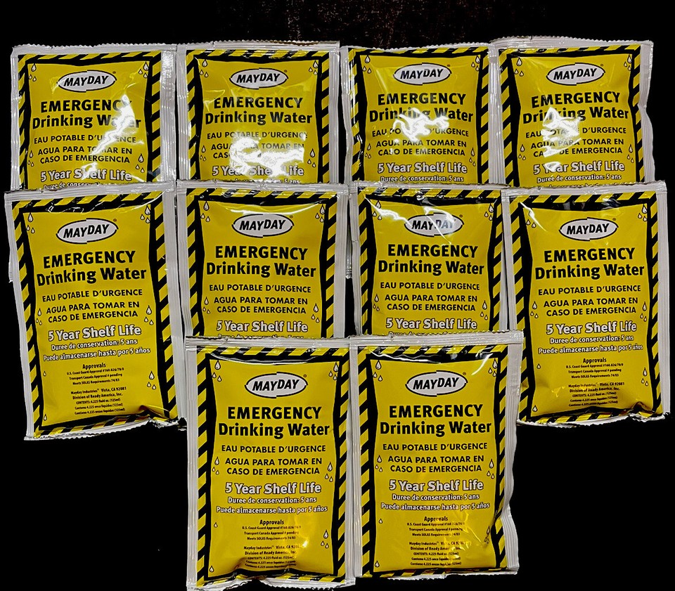 10 Mayday Emergency Drinking Water Pouches Survival bug-out-bag ...