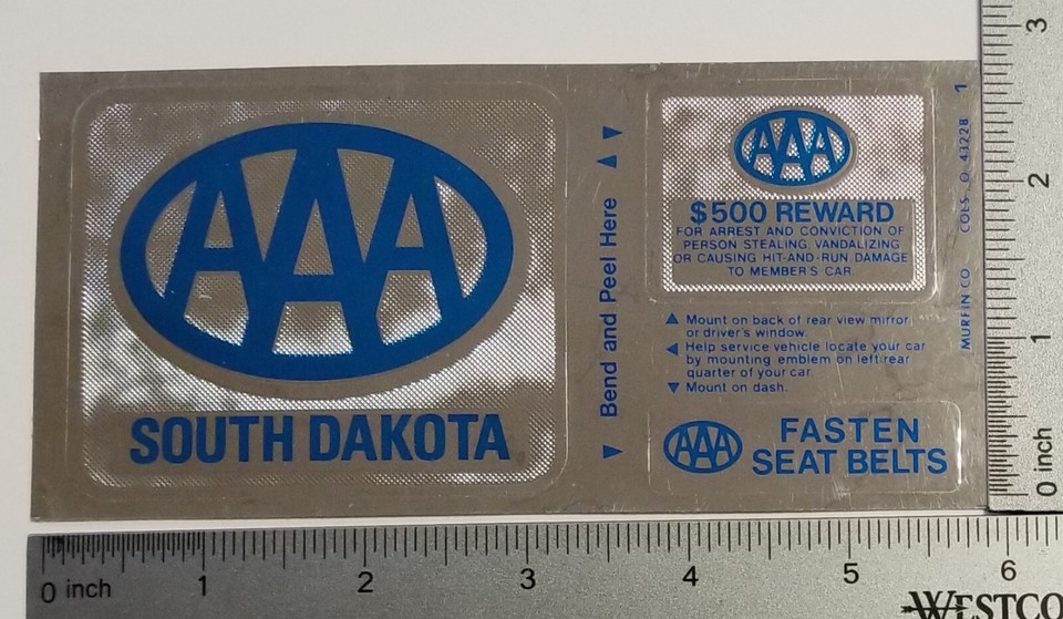 AAA SOUTH DAKOTA Reflective Foil Decal Bumper Sticker FASTEN SEAT BELTS ...