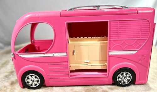 Barbie Pop Up Motor Home Pink RV Dream Camper Van Playset with Pool ...