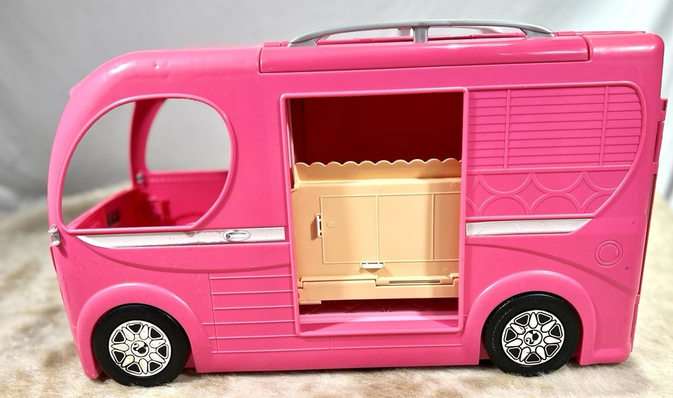 Barbie Pop Up Motor Home Pink RV Dream Camper Van Playset with Pool ...