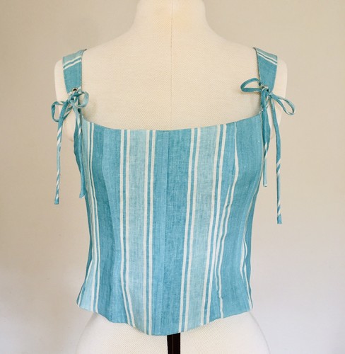 VRG GRL Turquoise-Blue-Striped Linen Bustier Size 6/8 | eBay Australia