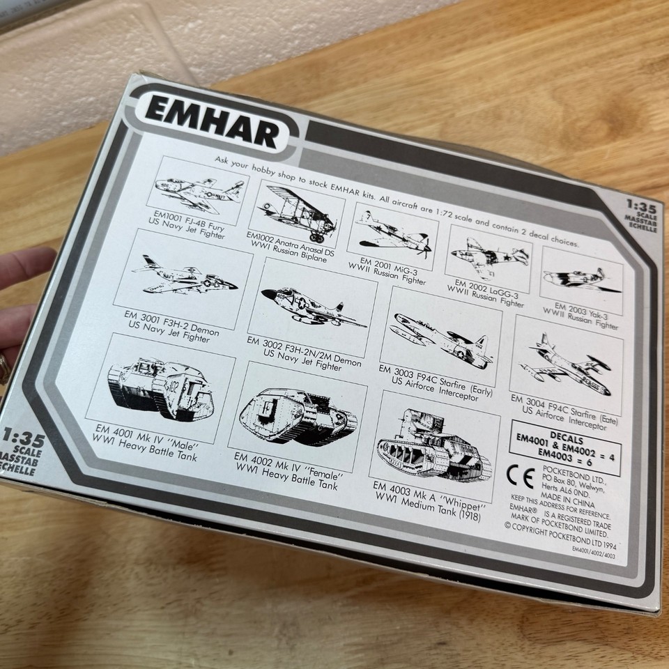 Vintage Emhar EM4001 Sacle 1/35 WWI Mk.IV Male Tank New Open Box | eBay