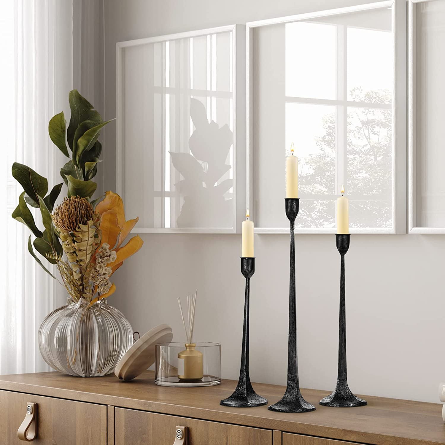 Iron Taper Candle Holder Set of 3 - Decorative Tall Candle Stand ...