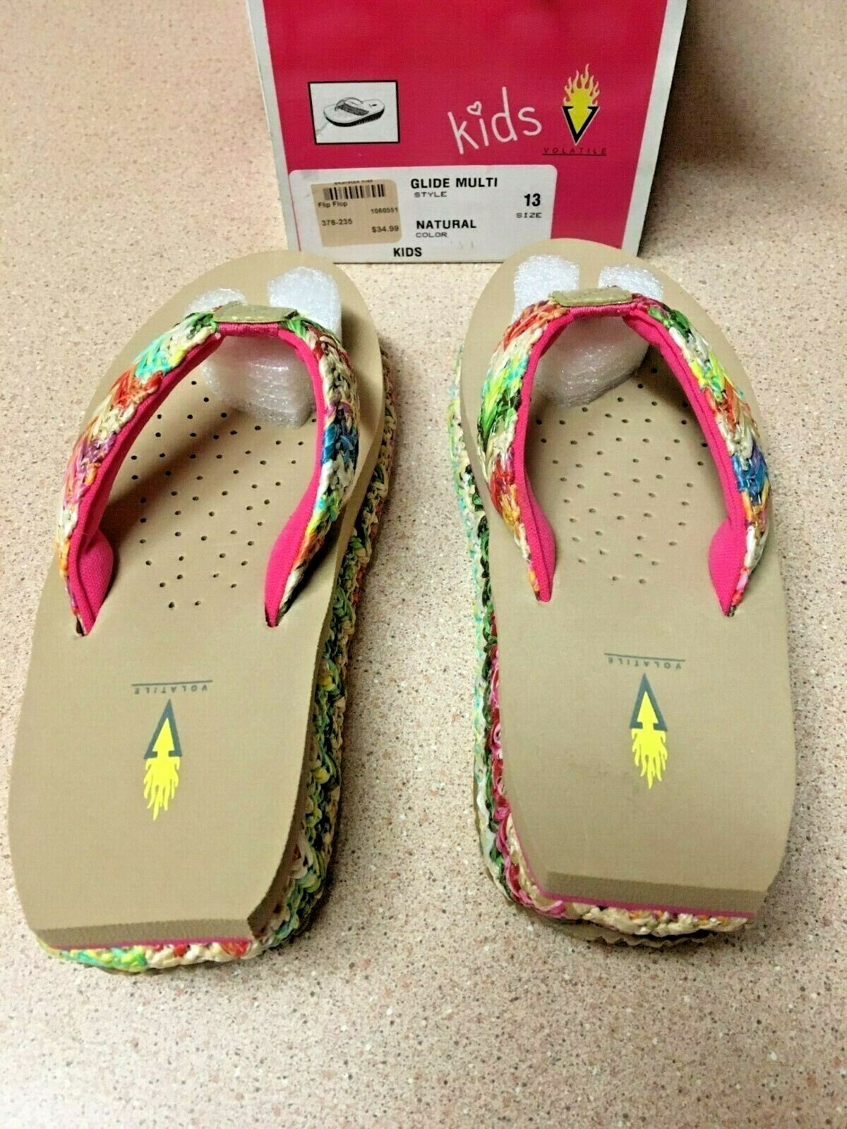 GORGEOUS VOLATILE KIDS MULTI COLOR GIRLS FLIP FLOPS SHOES SIZE 13 NEW ...