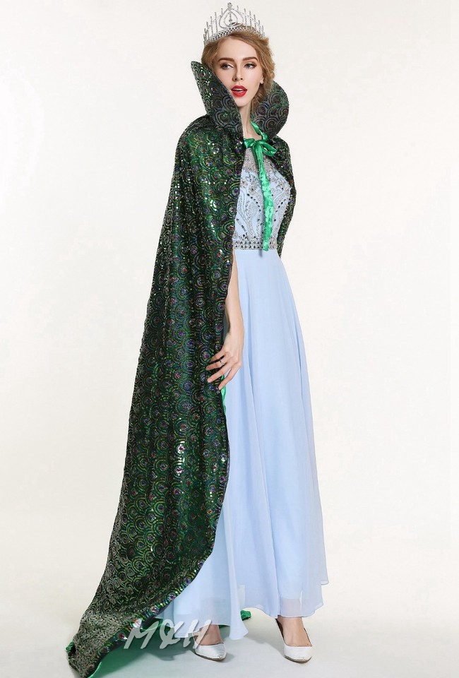 Peacock - Emerald 71" Full Length Cloak Cape Sequin Satin Miss Beauty ...