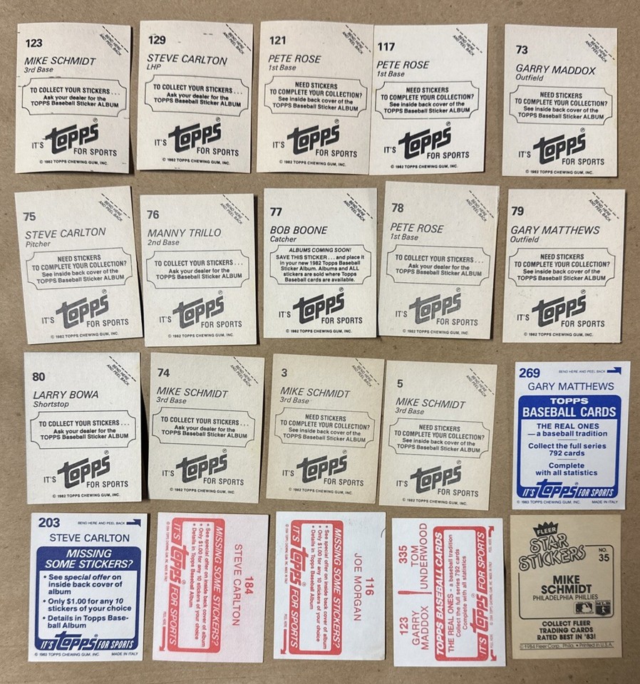 1982/83/84 Topps/Fleer Stickers Phillies Lot Of 20 FOILS SCHMIDT ...