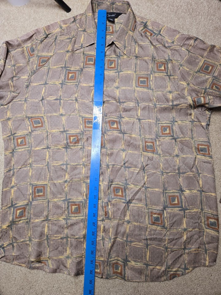 VTG Genelli 100% Pure Silk Button-up Shirt Multicolor Abstract Plaid ...