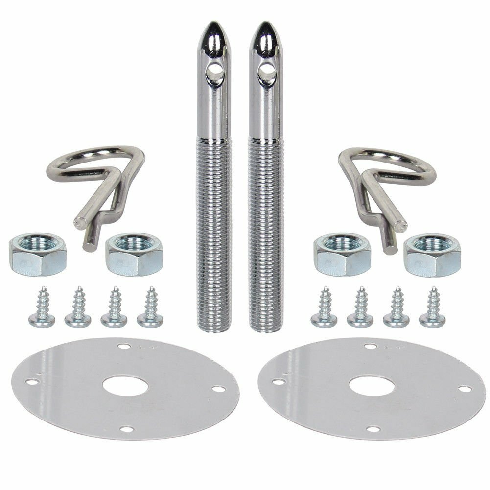 4'' Chrome Universal Hood & Deck Pin Kit Screw-On Scuff Plates 7/16 ...