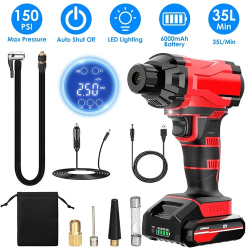 6000mAh Car Tire Pump Tire Inflator Portable 12VCordless Electric Air ...