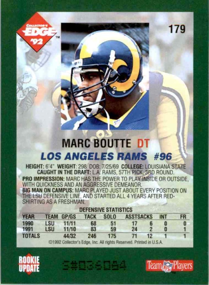 1992 Collectors Edge Marc Boutte RC Los Angeles Rams #179 | eBay