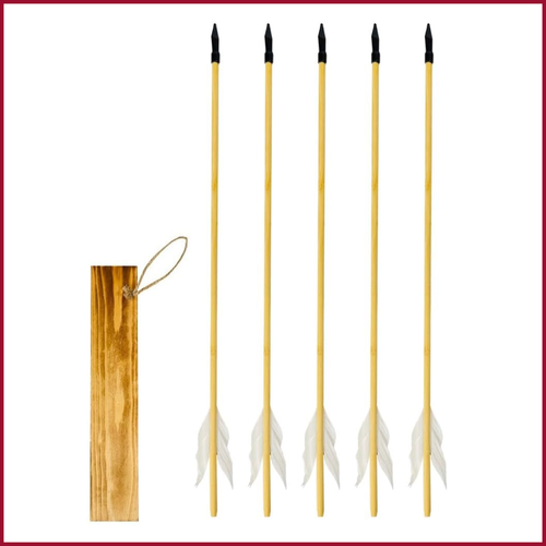 Wooden Quiver & Arrow Set 5 21" Wooden Handmade Practice Rubber Tip ...
