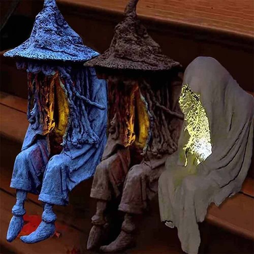 Witch Ghoul Solar Energy Lamp Garden Led Light Resin Ornament Yard ...