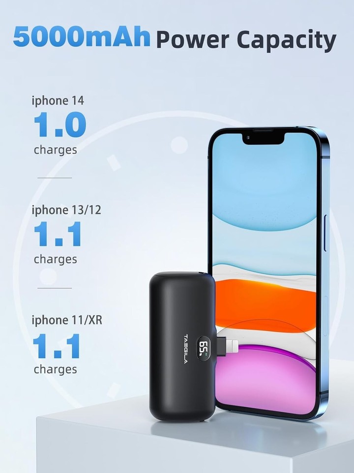 Small Portable Charger iPhone 5000mAh with Built in Cable | eBay