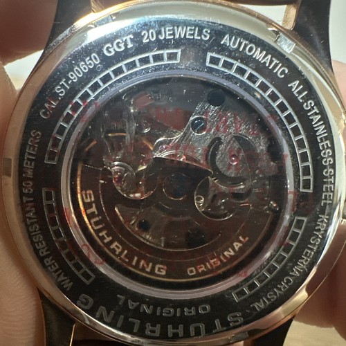 Men’s Stuhrling Automatic Skeleton Watch 20 Jewels Stainless Case. St ...