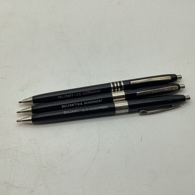 Lot of 3 Skilcraft US Government Black Silver Pens Retractable Vintage ...