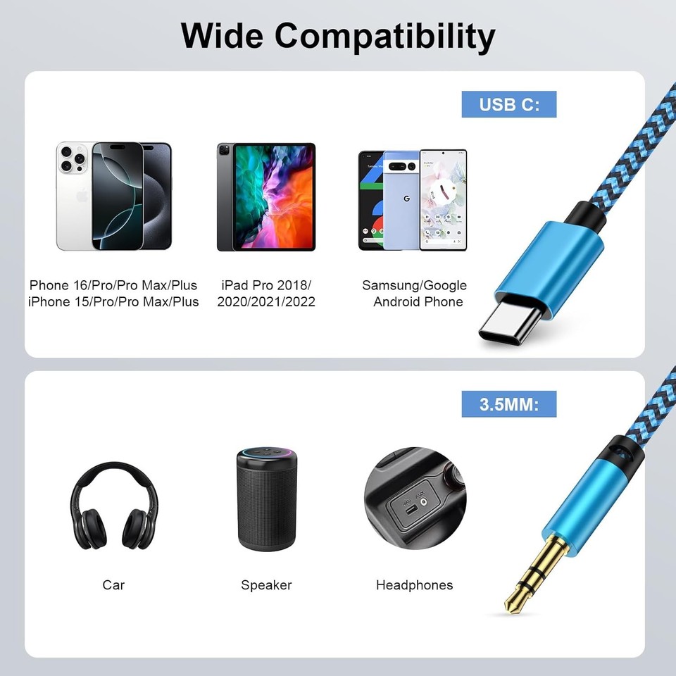 Samsung USB C to 3.5mm Audio Aux Jack Cable,3FT Type C Headphone Blue ...