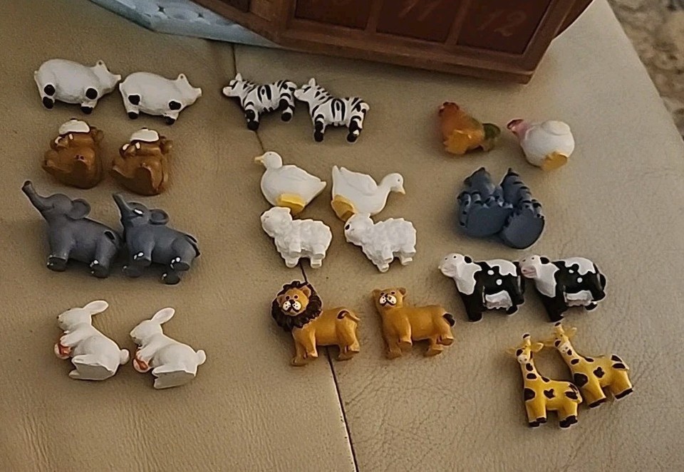 VTG Wooden 27 - Piece Noah's Ark Advent Calendar On Rotating Base 16" x ...