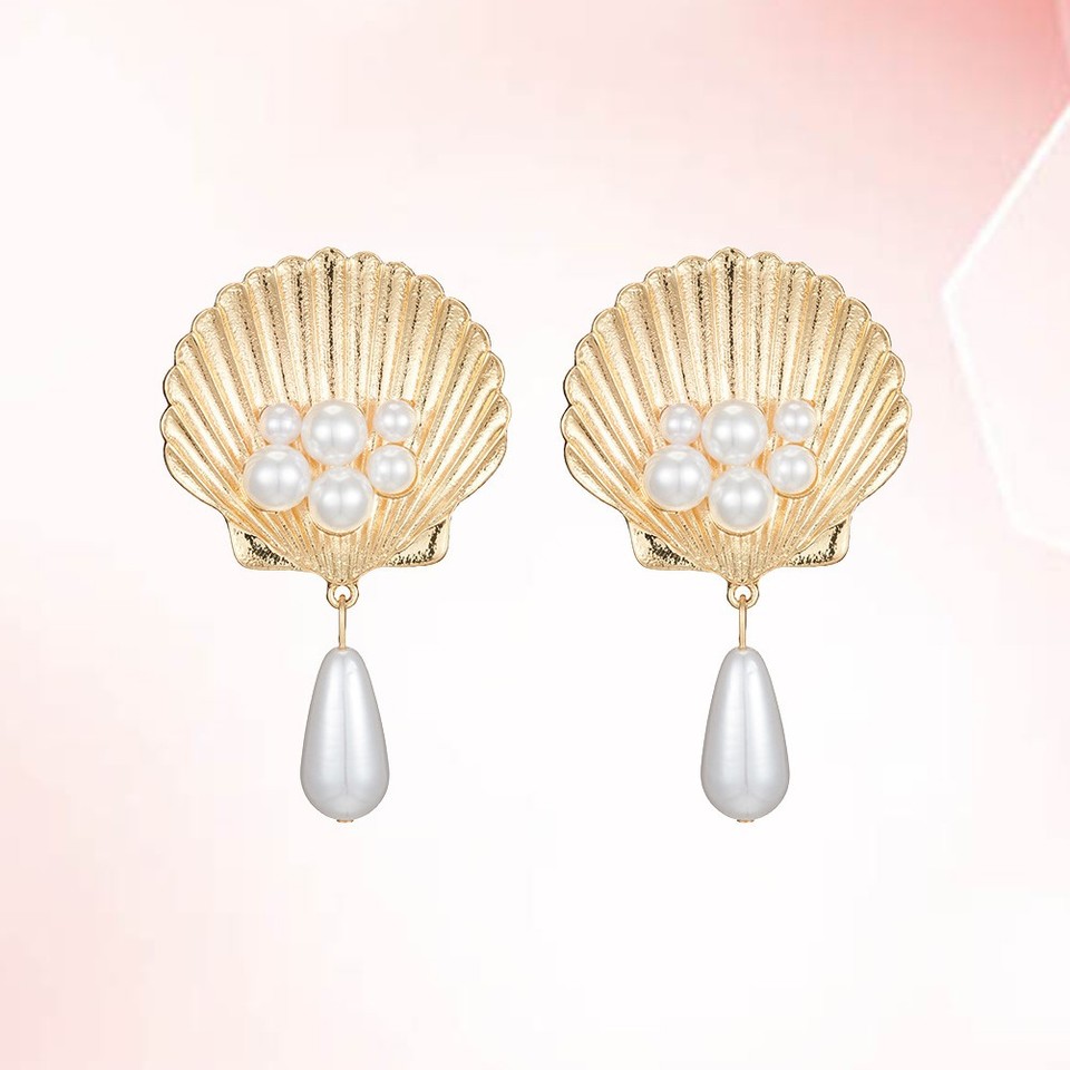 1 Pair Creative Drip Earrings Fashion Pearl Shell Dangler Conch ...