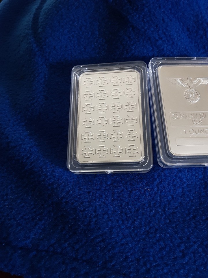 (2) 1 Oz German Silver Bars Iron Eagle With Case And Low Reserve 2 Bars ...