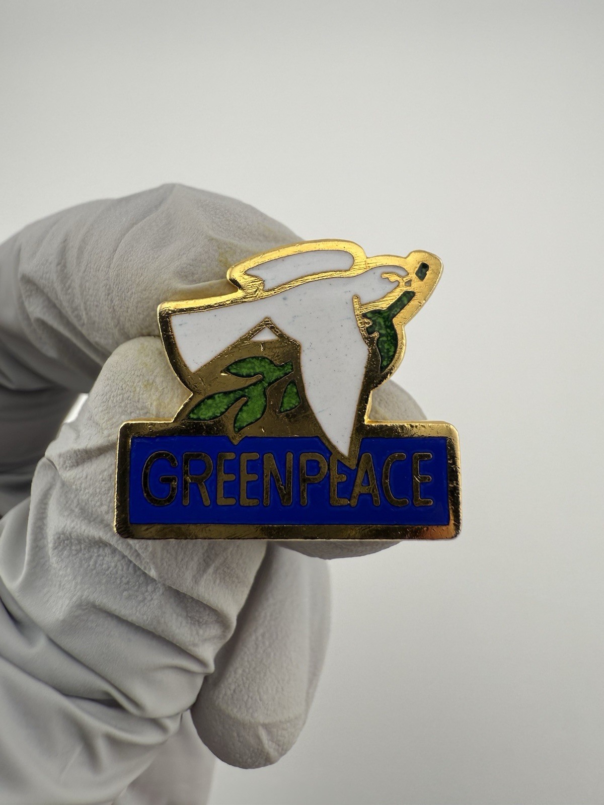 VTG GREENPEACE White Dove Olive Branch RARE Blue Enam… - Gem