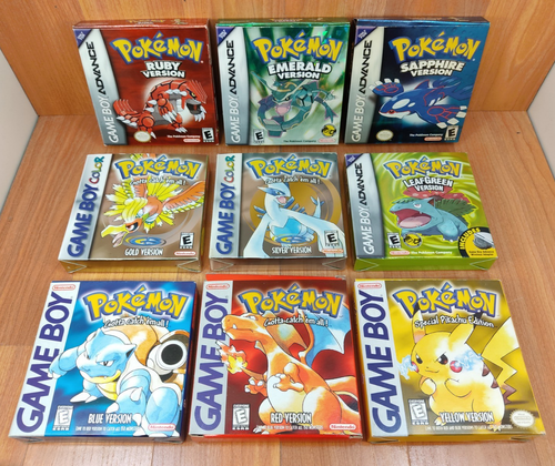 Nr MINTY BOX 9 CIB lot Pokemon Red Blue Emerald Ruby Yellow Silver gb ...