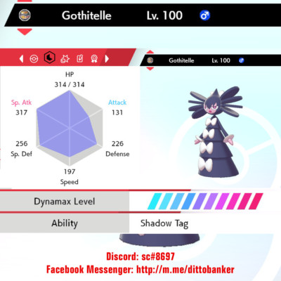 Pokemon Sword/Shield 6IV ULTRA SHINY Gothitelle / Shadow Tag / Modest ...