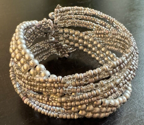 Pretty Silver Tone & Clear Bead Criss Cross Cuff Bracelet | eBay
