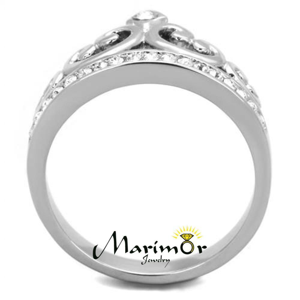 Princess Royalty Crystal Crown Silver Stainless Steel Fashion Ring ...