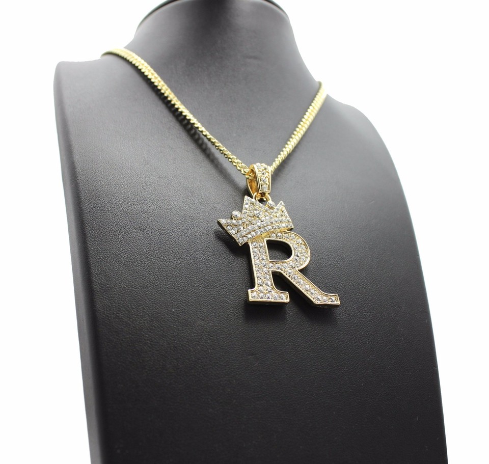 NEW LETTER "R" CROWN MICRO PENDANT 24" VARIOUS CHAIN FASHION NECKLACE ...