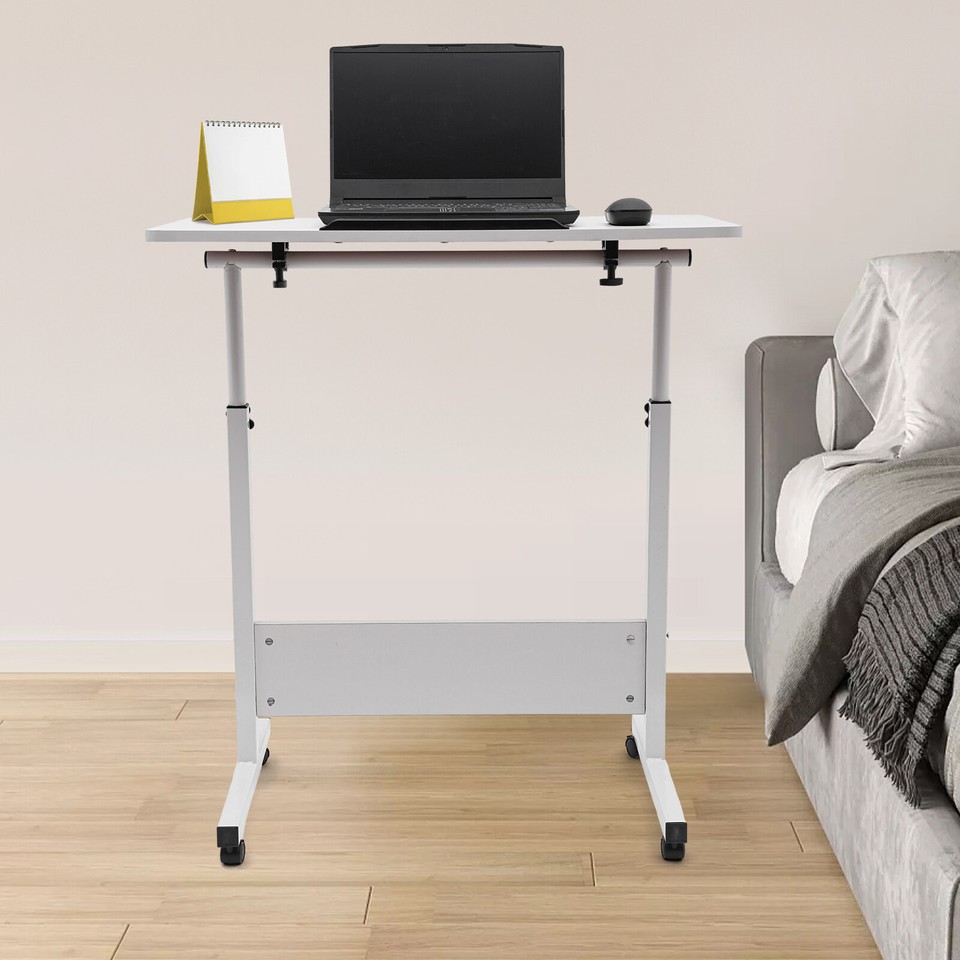 Adjustable Height Office Rolling Laptop Table Stand Bed Side Computer ...