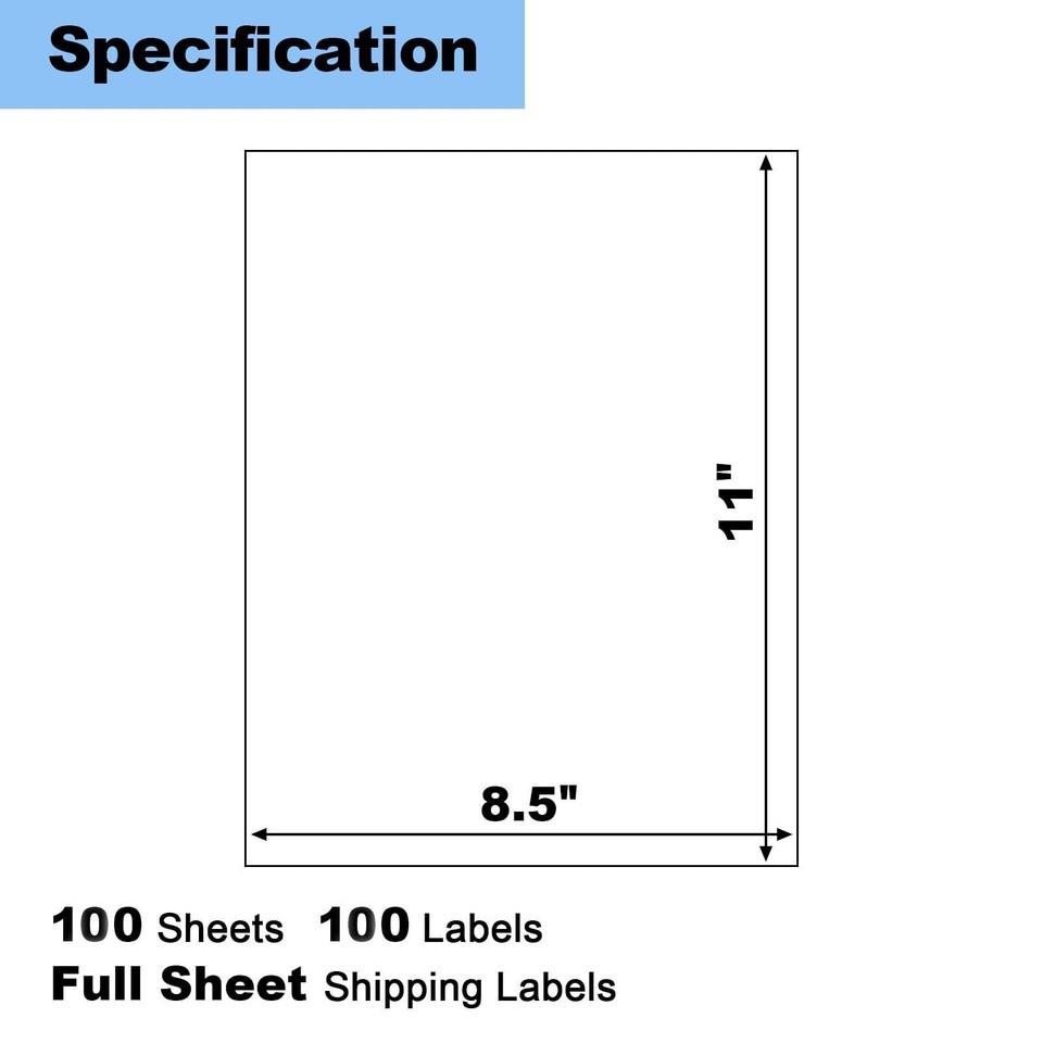 100 Labels 8.5"x11" Full Sheet Shipping Labels for Laser & Inkjet ...