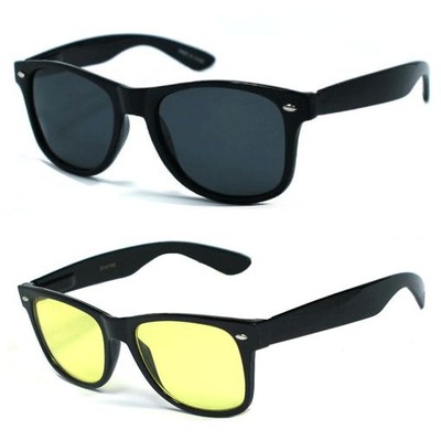 2 PAIRS Retro Square Sunglasses Black Lens & Yellow Lens ( Night ...