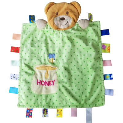 Taggies Teddy Bear Honey Pot Bee Green Polka Dot Baby Security Blanket ...