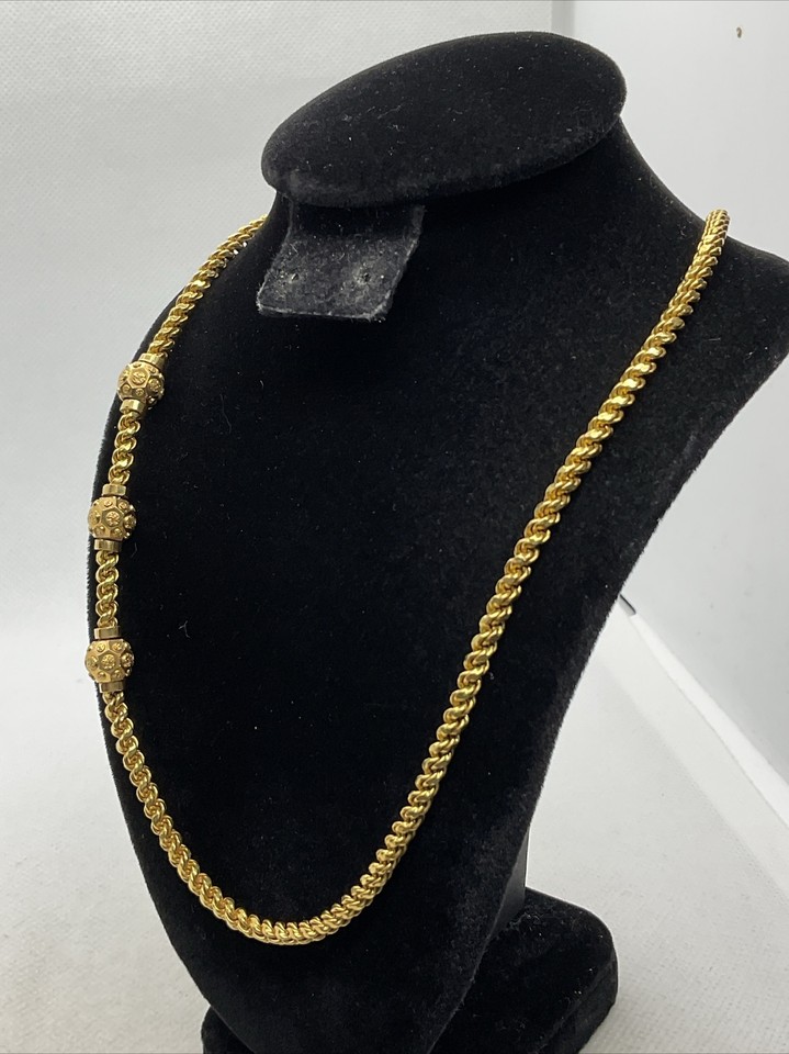 VINTAGE HANDMADE 22K(916) Yellow Gold Diamond Cut Ball Bead ROPE Chain ...