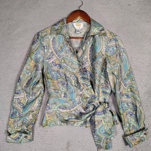 Talbots Top Women's 4 Green Jubilee Paisley 100% Pure Silk Wrap Blouse ...