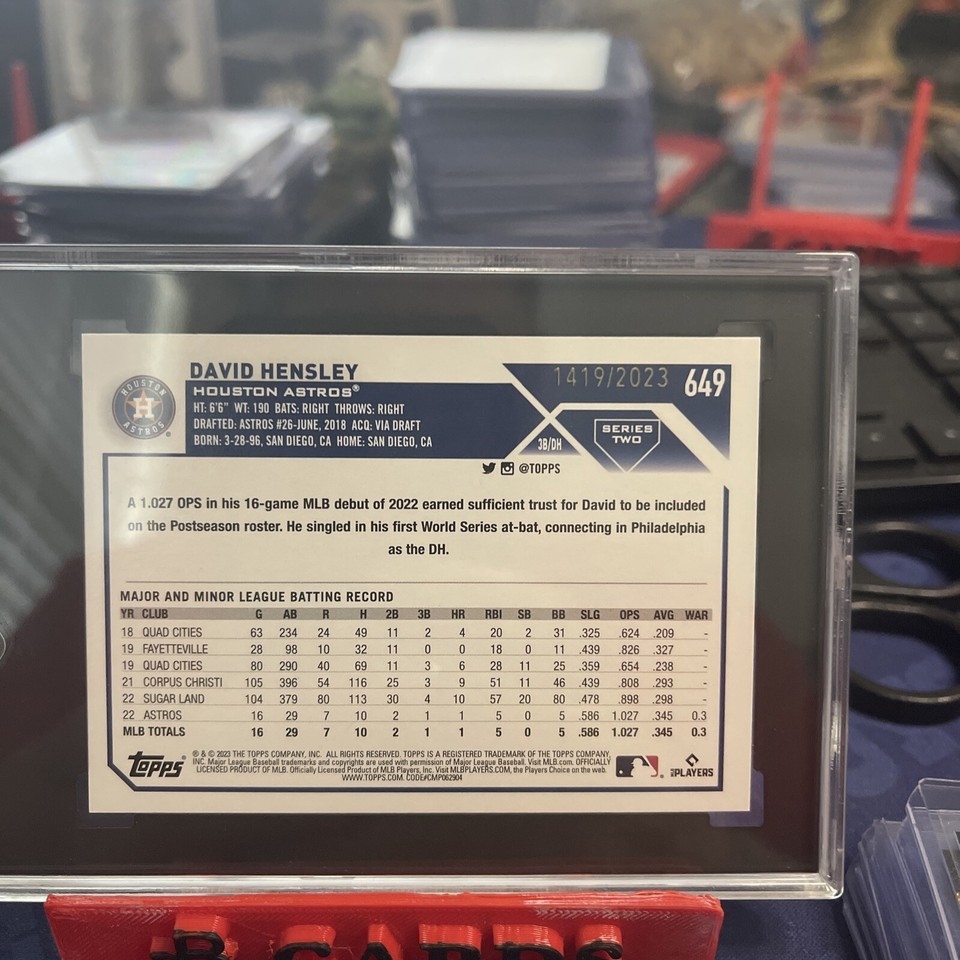 2023 Topps David Hensley Gold /2023 RC SGC 10 #649 | eBay
