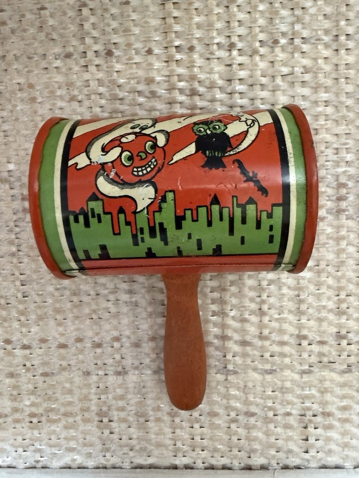Vintage T. Cohn Halloween Can Rattle w/Witch, JOL, Ghost, Owl, Wood ...