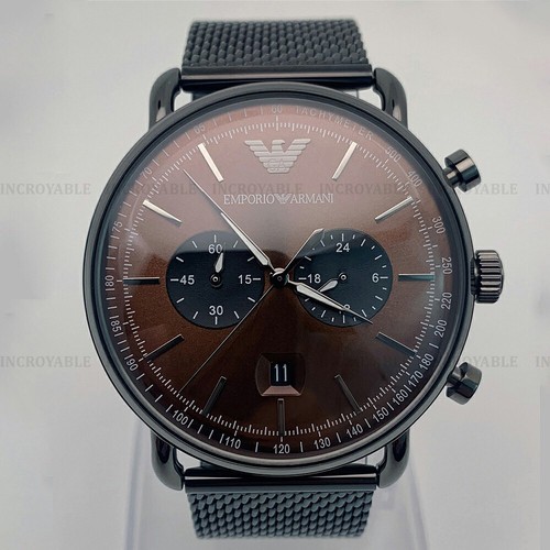 Neuf Emporio Armani AR11141 Aviator Acier Inoxydable Analogique Montre ...