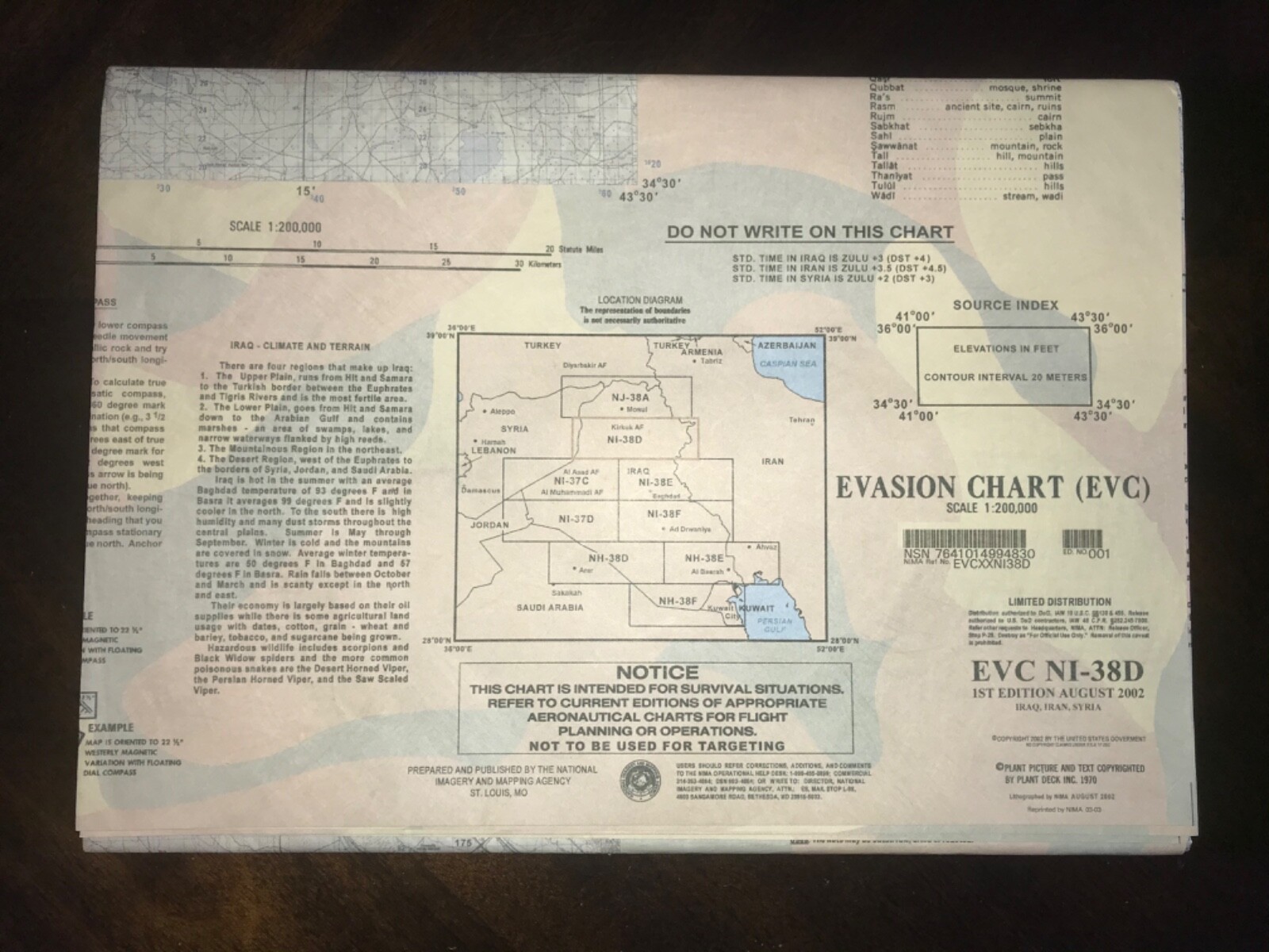 MAP EVC NI-38D US MILITARY ESCAPE EVASION CHART IRAQ IRAN SYRIA 2002 ...