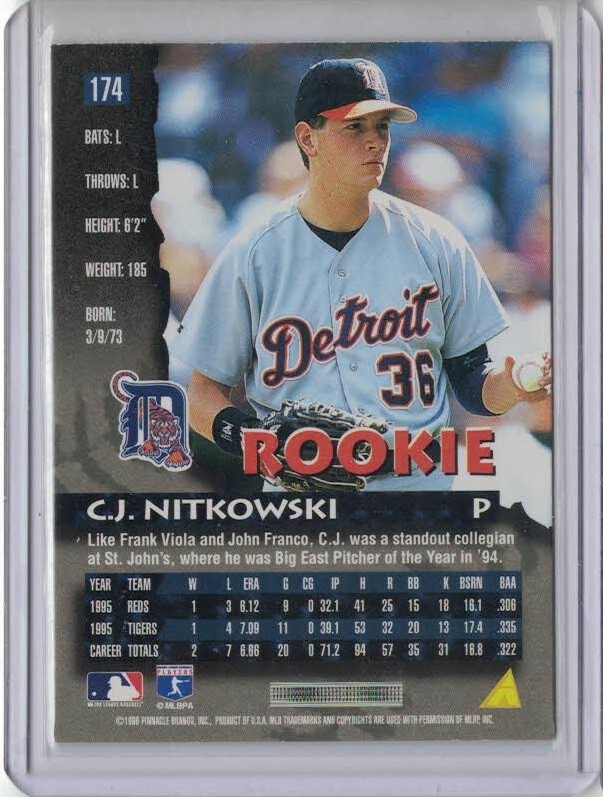 SIGNED 1996 C.J. Nitkowski Pinnacle #174 Baseball Card Autograph ...
