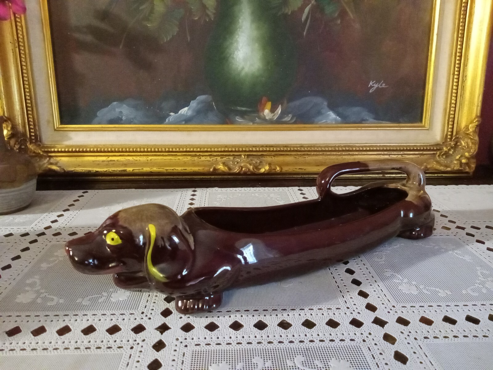 Vintage MCM Artmark Long Dog Dachshund Redware Pottery Planter Made In ...