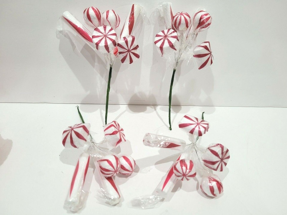 Christmas Picks Candy Sugar Peppermint Lollipops Red Green Ornaments | eBay