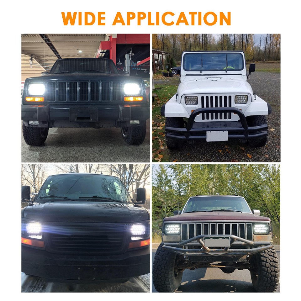 2PCS 7x6 INCH Rectangular LED Headlight hi-lo Sealed Beam For ...