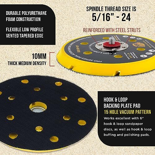 6 Hook & Loop DA Backing Plate Pad 15 (8 + 6 + 1) Hole Pattern Auto ...